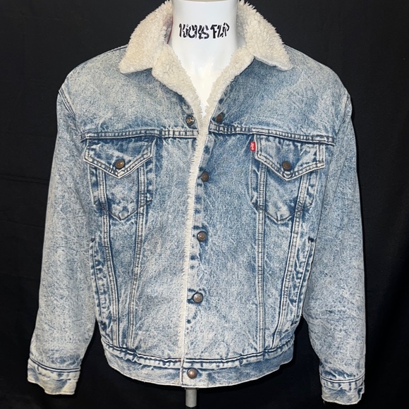 Levi's | Jackets & Coats | Vintage 8s Levis 609 Sherpa Acid Wash Denim Trucker Jacket Made In ...